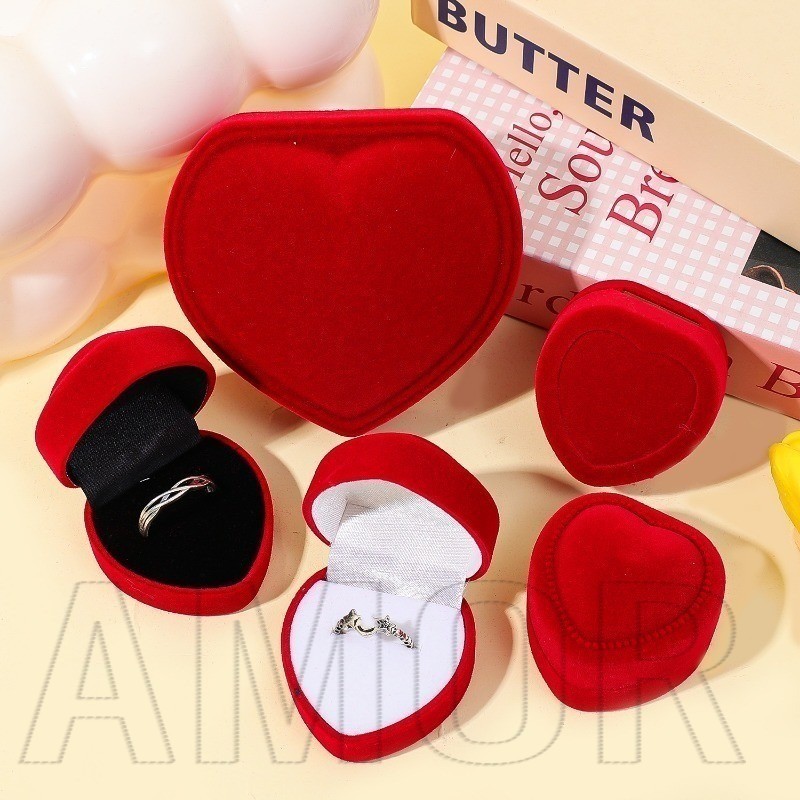 Red Velvet Heart Ring Box - Romantic, Sweet - Couple Rings Storage Box ...