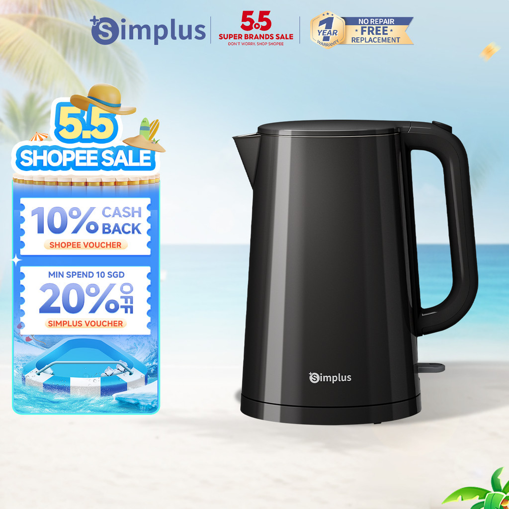 Simplus 1.7L Electric Kettle 1500w 304 Stainless Steel Auto Power Off ...