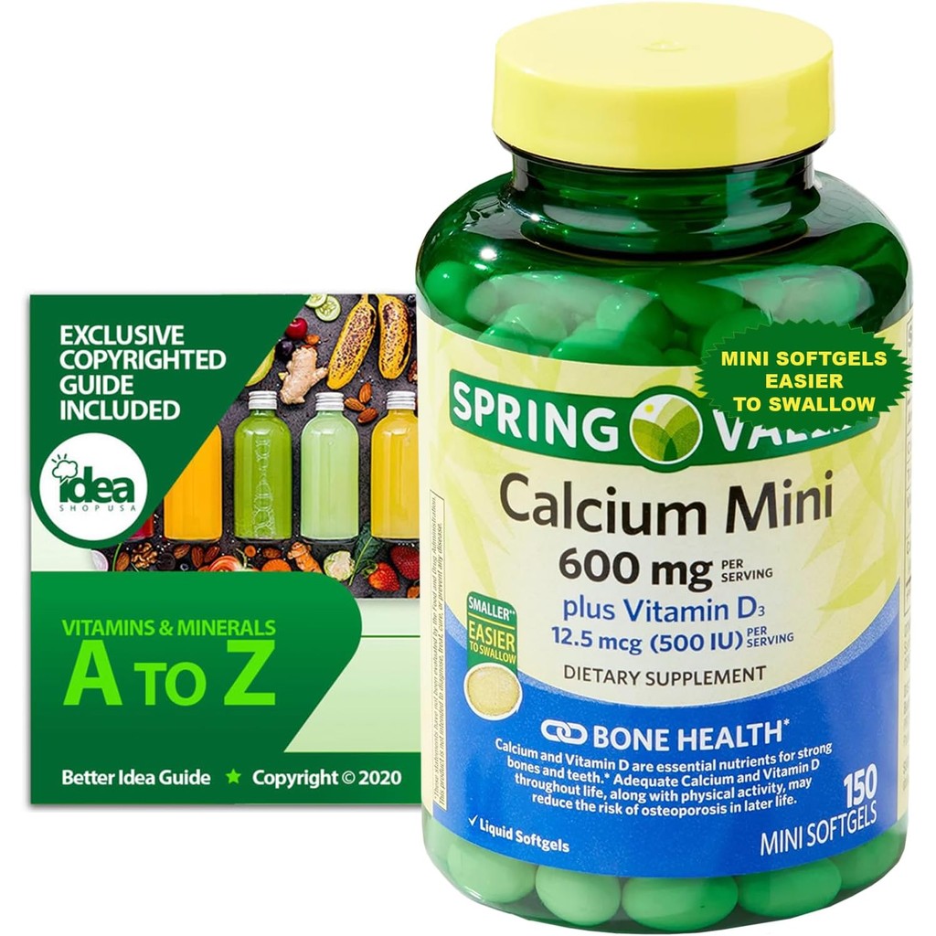 Calcium 600mg Plus Vitamin D3, 150 Mini Softgels (1 Pack) Easy to ...