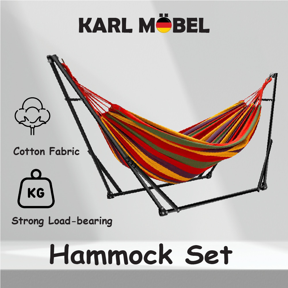 Hammock set outdoor with stand portable camping hiking folding canvas ...