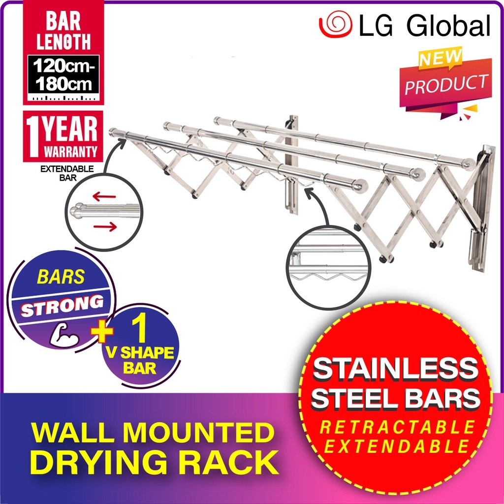Drying Rack Retractable Cloth Hanger Wall Mounted Stainless Steel ...