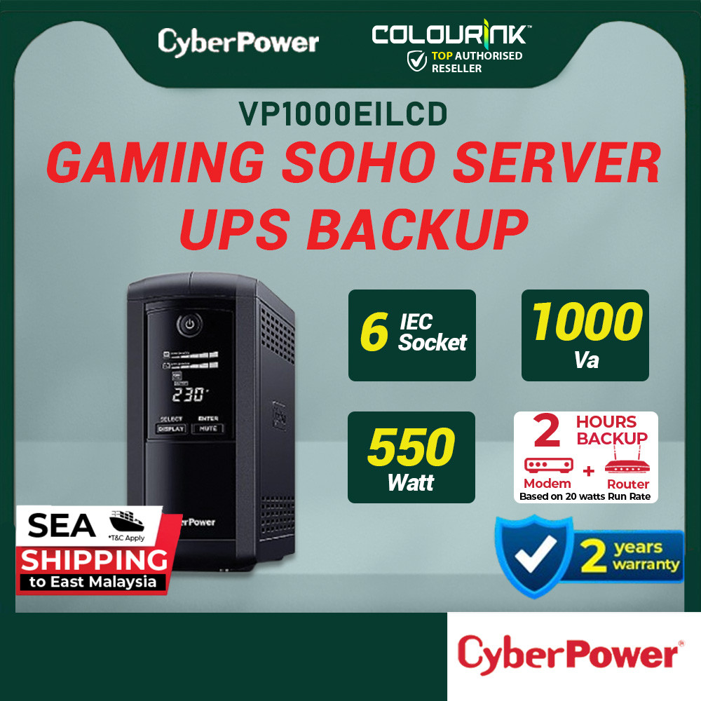 Cyberpower VP1000EILCD 550W UPS Power Backup Battery Line Interactive ...