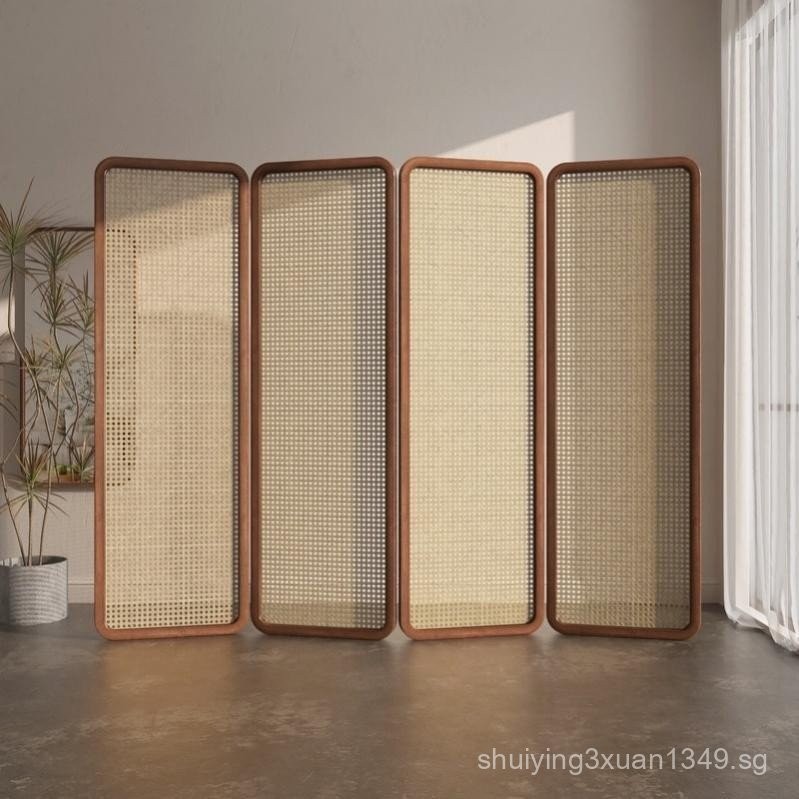 Solid Wood Japanese Style Rattan Screen Partition Living Room Foldable ...