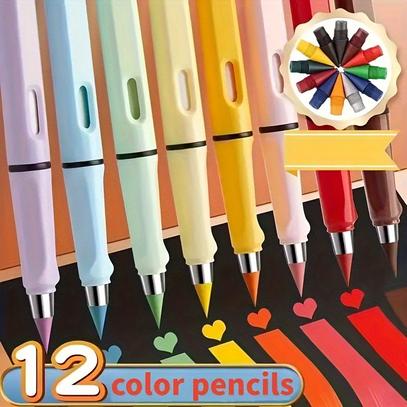12 PCS Erasable Color Pencil Infinite Pencil With Eraser Eternal Color ...
