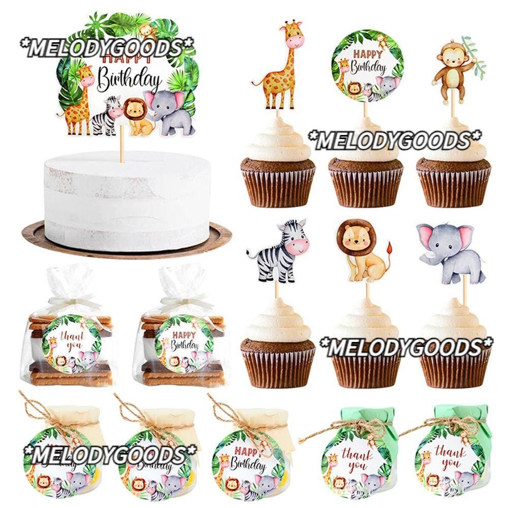 MELODG Cake Toppers, Jungle Animal With Sticks Birthday Topper ...