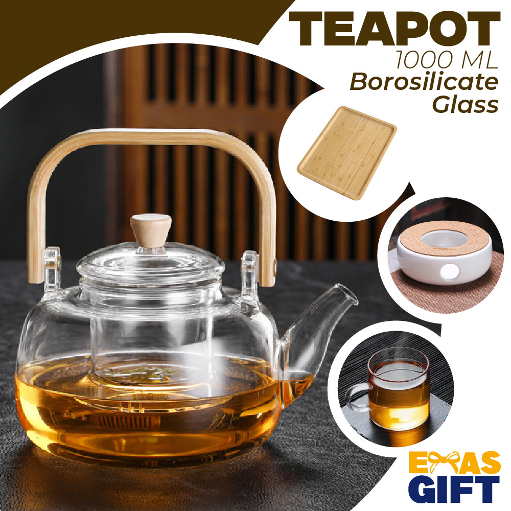 Glass Teapot Japanese Style 1000ml Tea Pot Wooden Handle Glass Tea Cup ...