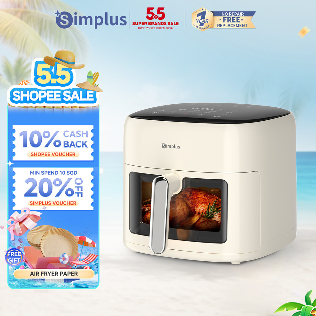 Simplus Air Fryer 6.5L Large Capacity Visible window 1500W Power 10 ...