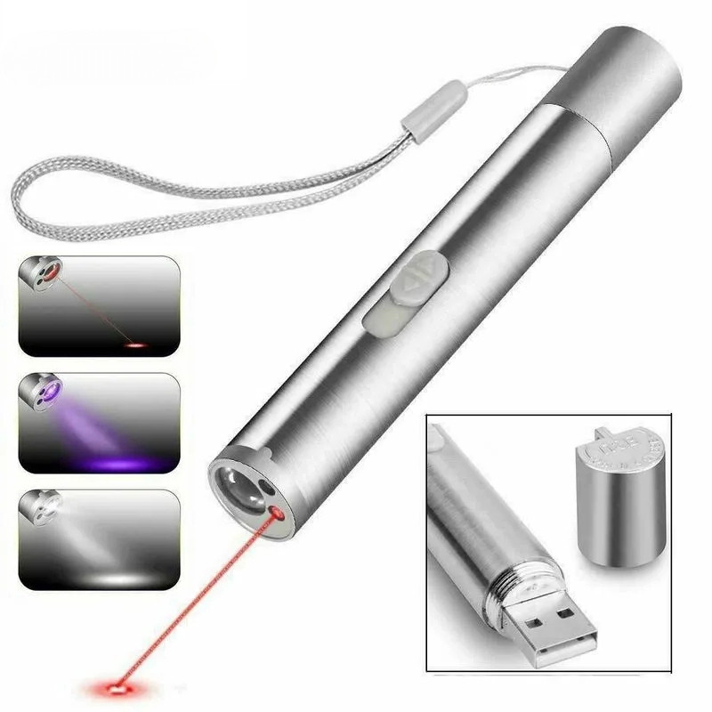 3 in 1 USB Rechargeable Red Dot Laser Light Super Laser Pointer Pen Cat ...