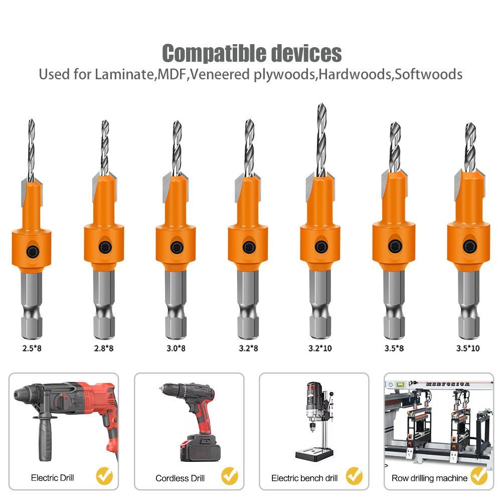 Hex 6.35mm Shank Counter sink Drill Bit Set HSS Counter Bore Screw Step ...