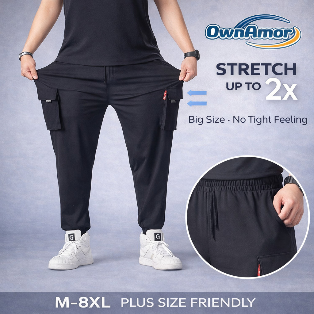 【M-8XL】Plus Size Men’s Big Size Cargo Pants | Ice Silk Breathable ...