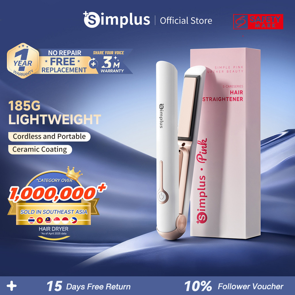 Simplus Hair Straightener丨Cordless Portability丨3D Float Plate丨Type-C ...
