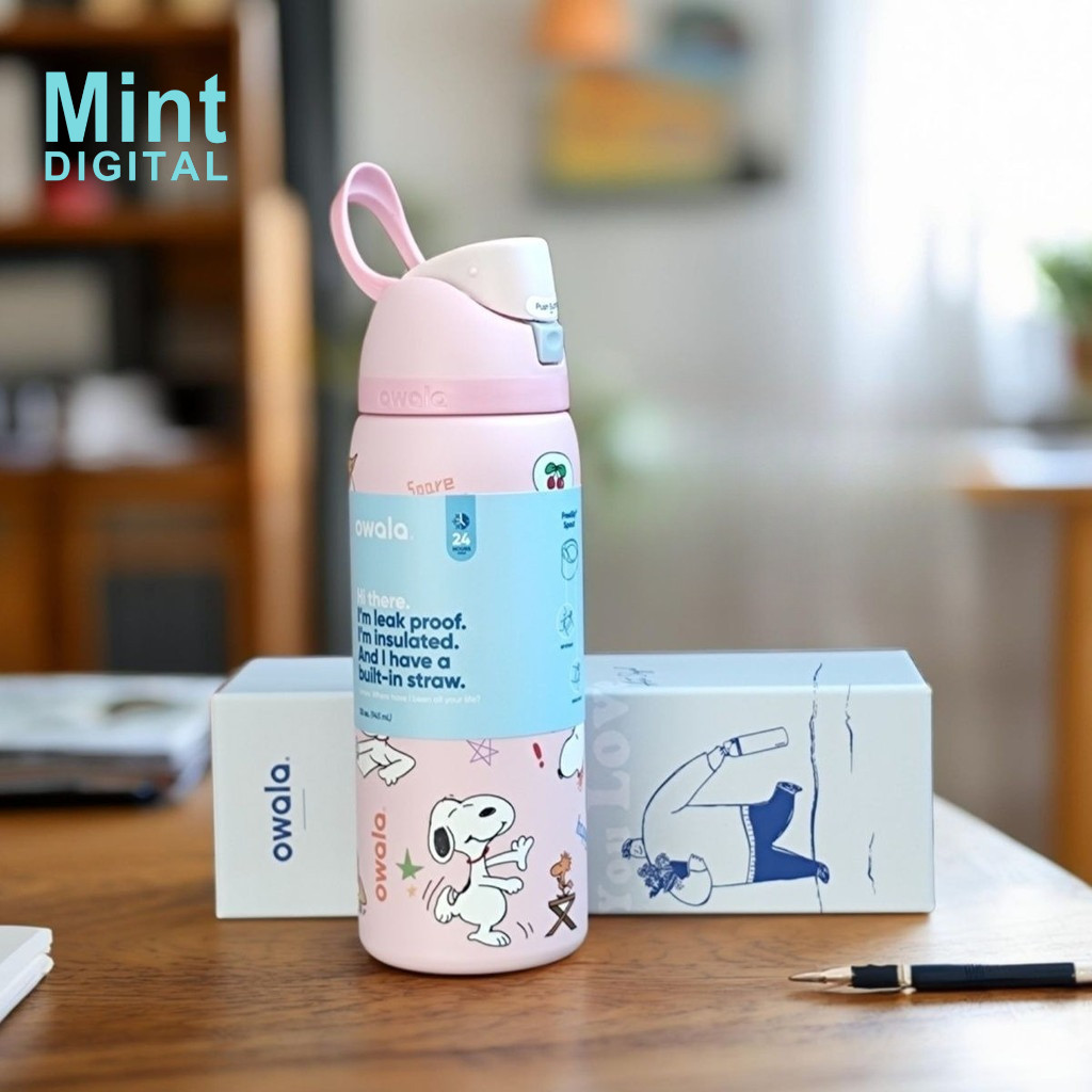 Owala Freesip Co-branded Snoopy Tumbler 24oz 32oz Pink Stainless Steel ...