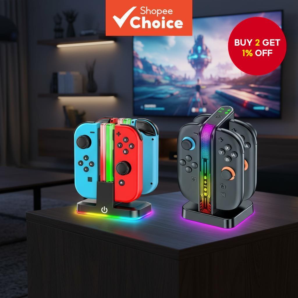 4-in-1 RGB Joy-Con Charging Dock for Nintendo Switch/Switch 2, Powers 4 ...