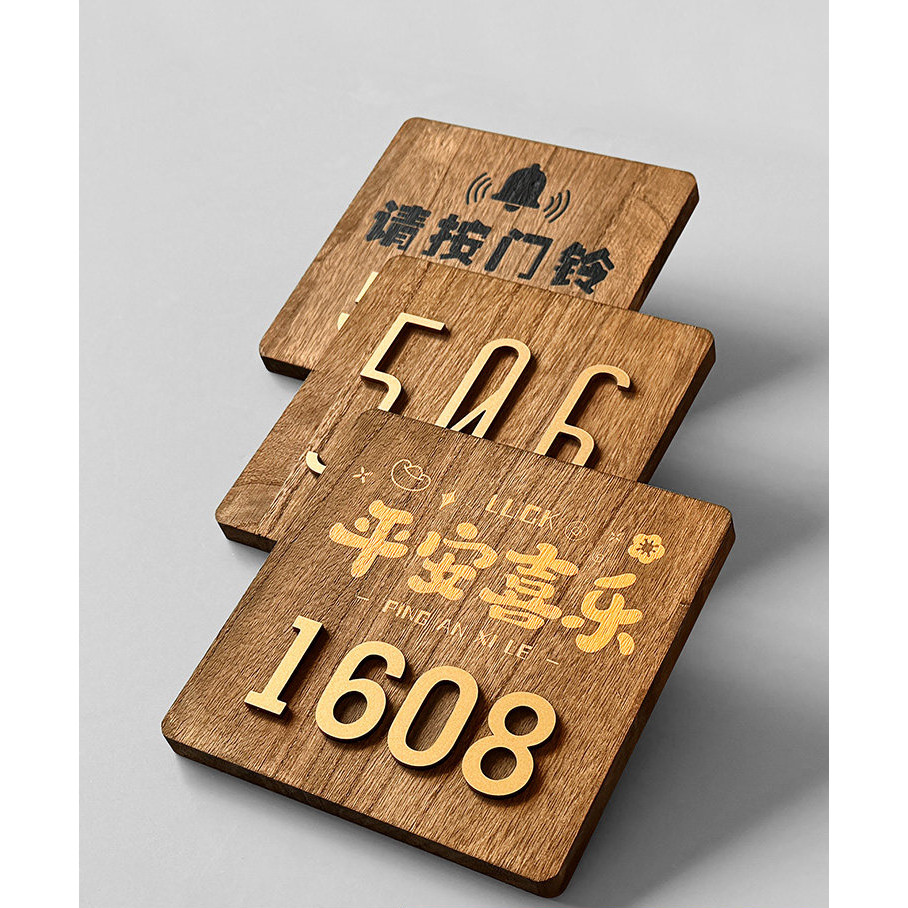 Home foyer decoration 15 * 15cm Unit Number Signage Solid wood ...