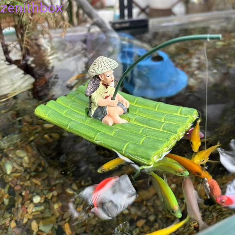 ZENITHBOX Fisherman Figurine, Realistic Auto-Floating Aquarium Decor ...