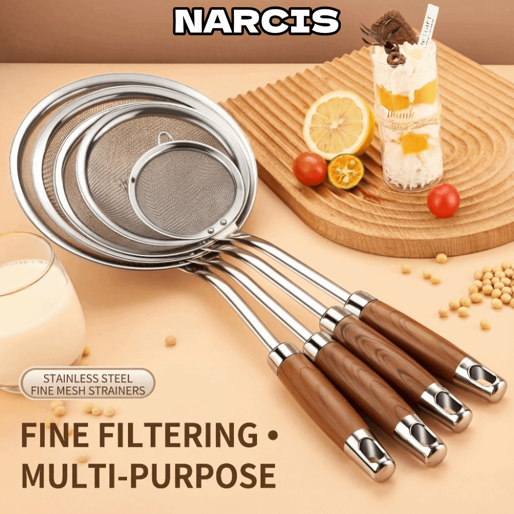 NARCIS Fine Mesh Skimmer, Wooden Handle Professional Fat Skimmer Spoon ...