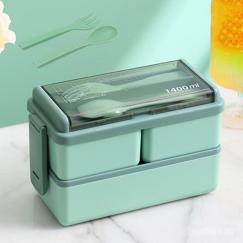 Insulated Bento Box with Fork & Spoon, 1 Count 2-layer Stackable Bento ...