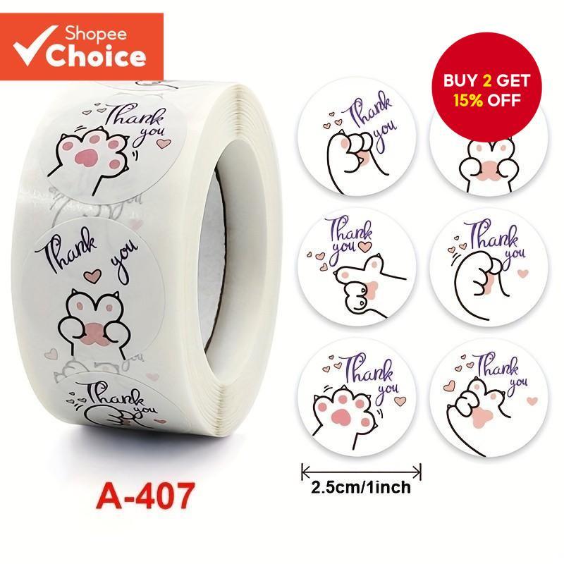 500PCS Cute Cat Paw Stickers - Thank You & Sealing Labels for Flower ...