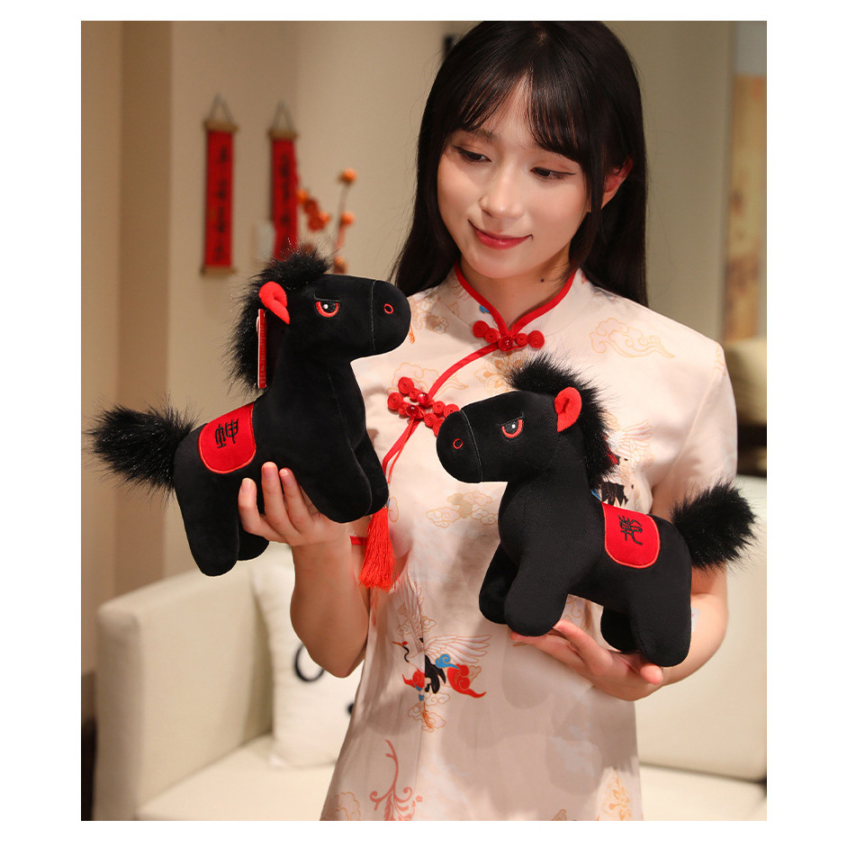 2026 Year of the Horse Mascot Plush Toy Black Horse Doll Gift | Shopee ...