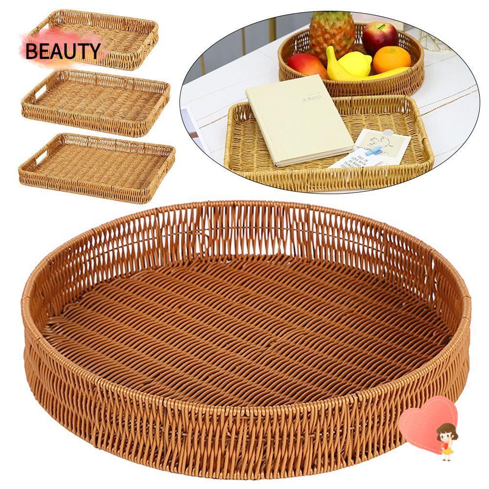 BEAUTY 1Pcs Storage Tray, Fruit Vegetable Cake Wicker Imitation Wicker ...