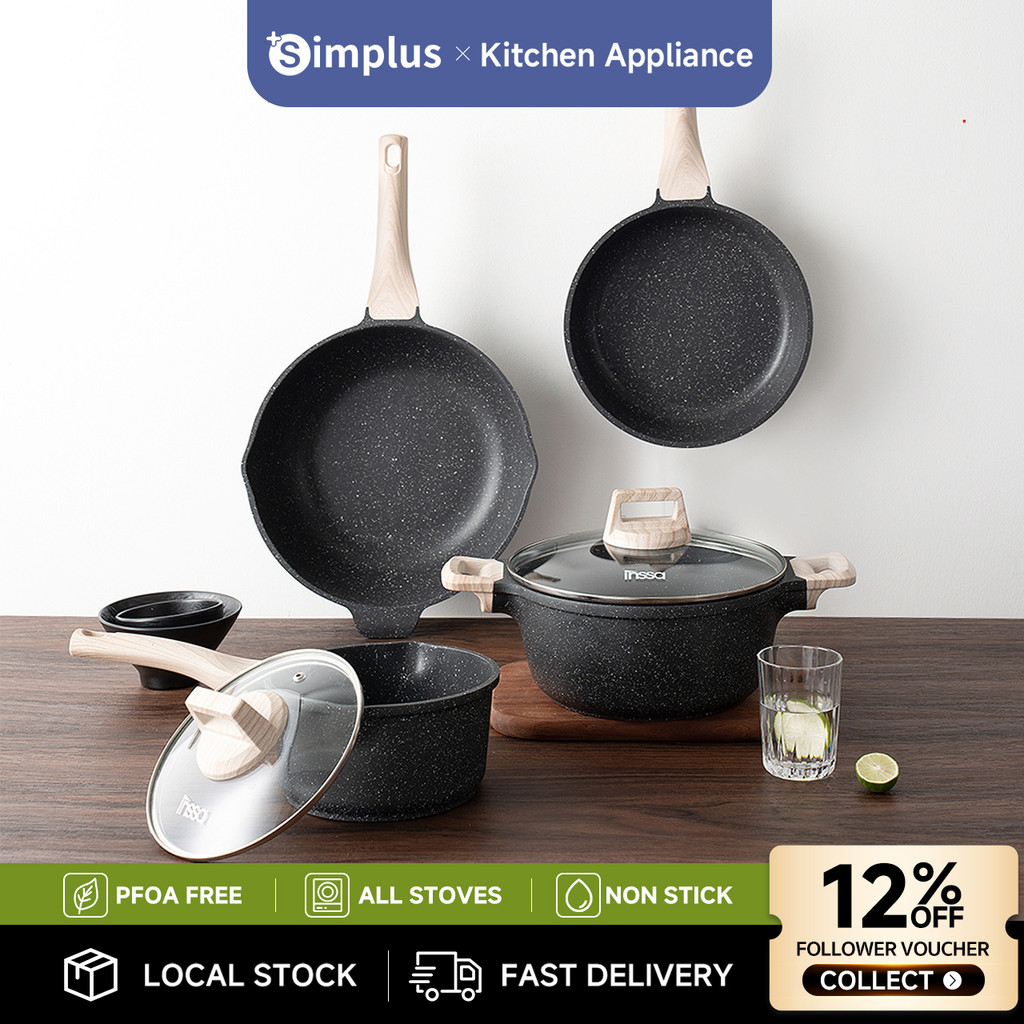 Simplus Kit 7PCS Non Stick Coating Cookware Sets 24cm Fry Pan/28cm Wok ...