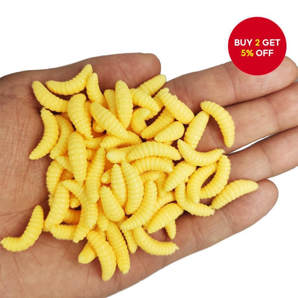 Fishing Bait 100 Pack Realistic Worm Maggot Larvae Soft Silicone ...