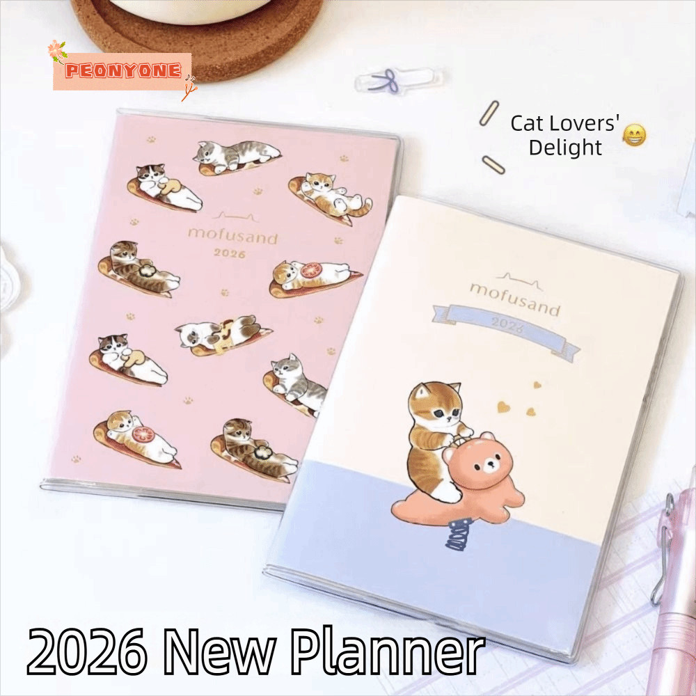 PEONYTWO 2026 Planner, Cute Kitten with Calendar Student Notebook ...