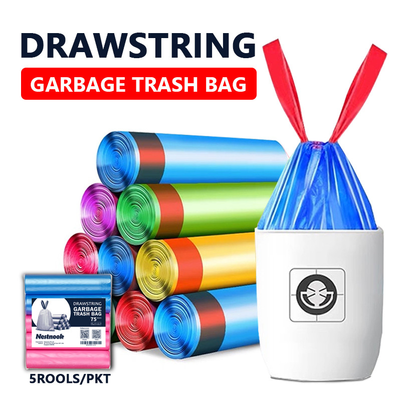 Drawstring Garbage Bags 75Pcs Strong Leakproof Trash Bags for Home ...