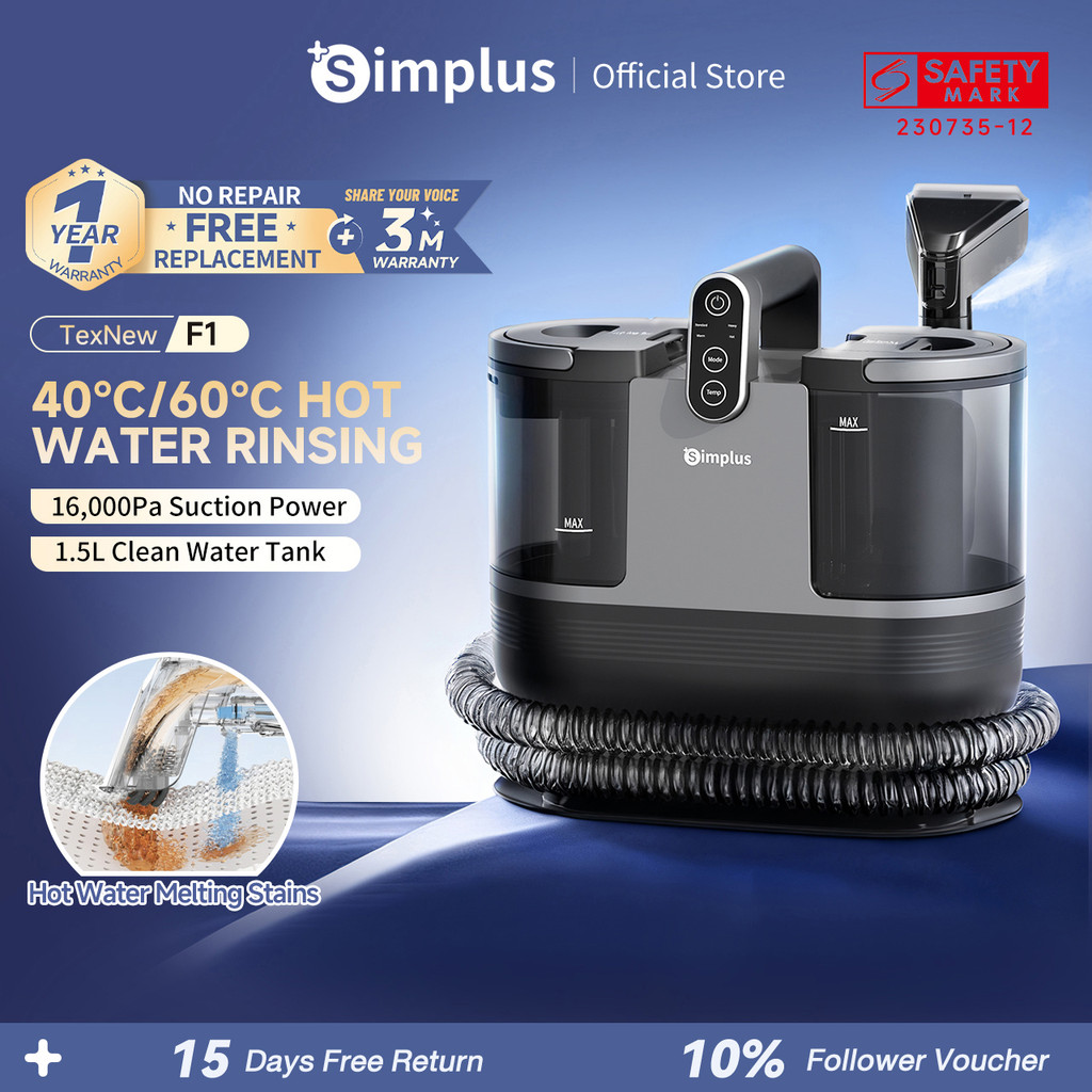 Simplus Spot & Fabric Cleaner | 40℃/60℃ Hot Water | 1.5L Tank | 16 ...