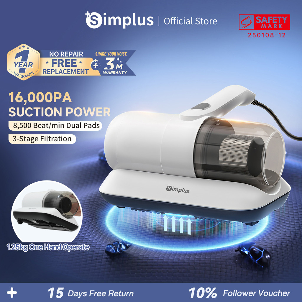 Simplus Dust Mite Vacuum Cleaner | 16,000Pa Suction | 8,500 Beat/min ...