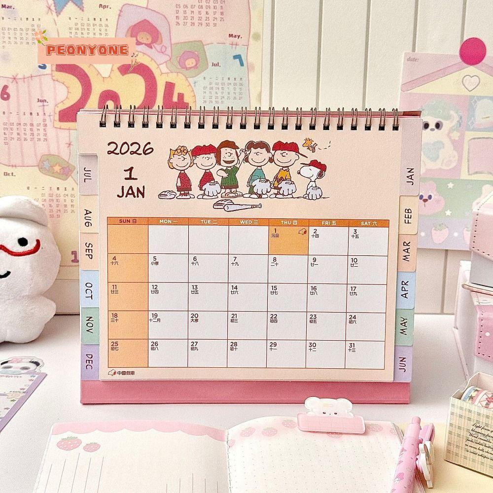 PEONYTWO 2026 Snoopy Desk Calendar, Coil Binding With Memo Notes ...