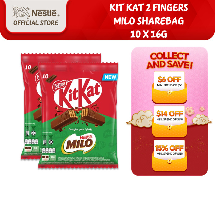[Bundle of 2] KIT KAT MILO 2-Finger Sharebag (10 x 16g) | Shopee Singapore
