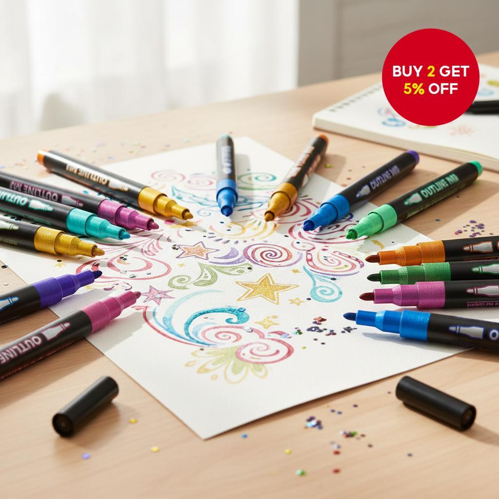 Double Line Contour Markers, 8/12-Color Set – Neon DIY Pens for ...