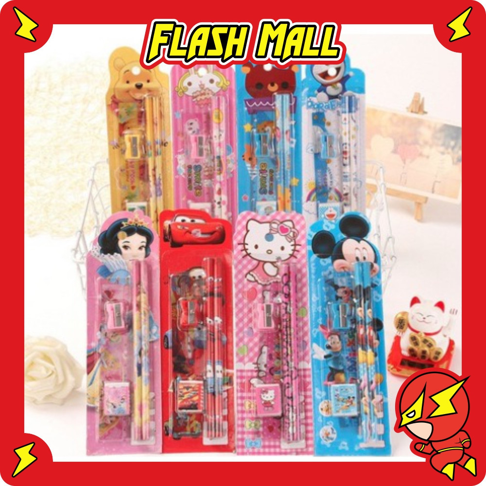 NEWEST MINI STATIONERY SET SCHOOL STATIONERY 5 IN 1 CUTE CHARACTERS ...