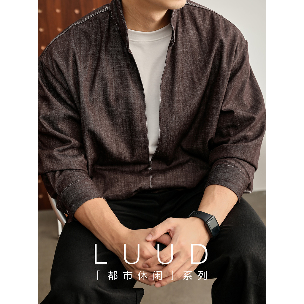 LUUD Fashion Trend Imitation Denim Deep V Half Cardigan Shirt Men's ...
