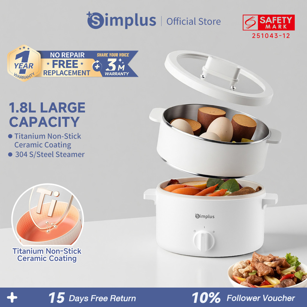 Simplus 1.8L Electric Cooker | 600W Power | Titanium Ceramic Coating ...