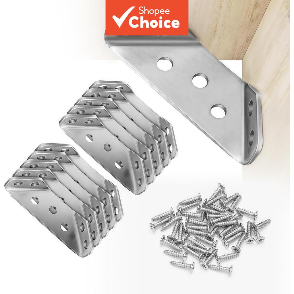 L-Shaped Steel Corner Brackets 10 Sets With Screws Triangular Supports ...