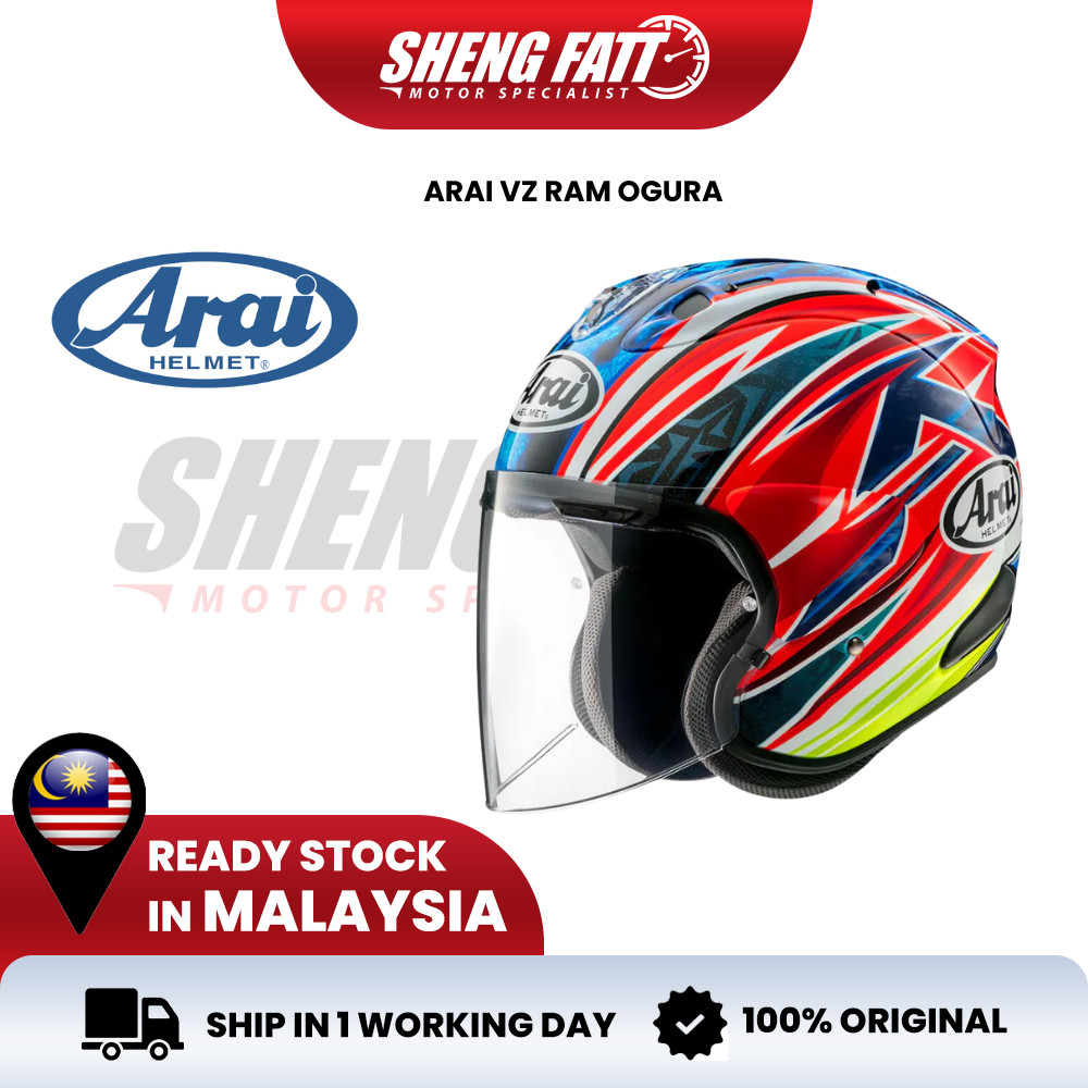 ARAI VZ-RAM Ogura Helmet Motor Visor Topi Keledar Keselamatan Open Face ...