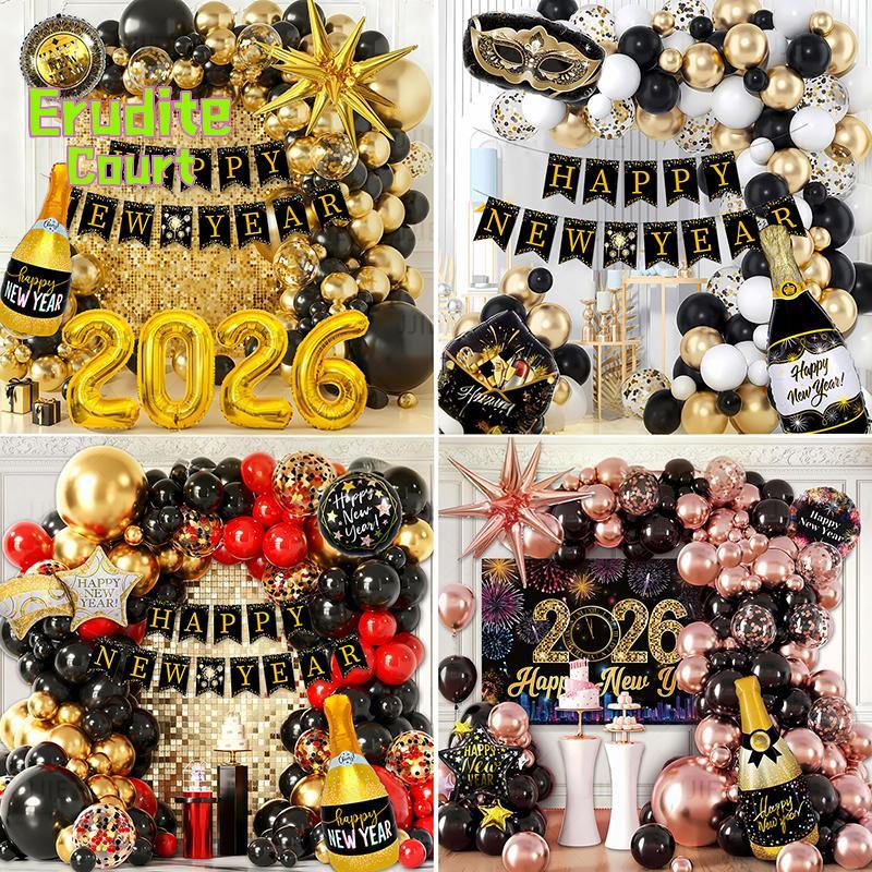 [EruditeCourtS] Happy New Year 2026 Aluminum Foil Balloons Gold Number ...
