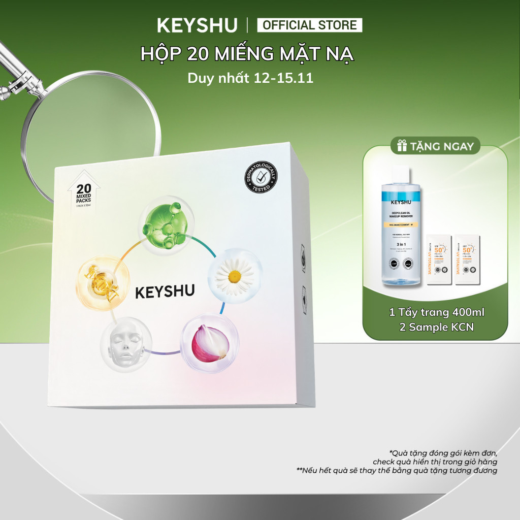 Box of 20 KEYSHU Mix Masks (Gotu kola, Purple Onion, Vitamin C, Lifting ...