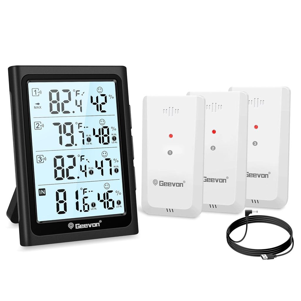 Geevon Weather Stations Wireless Indoor Outdoor Thermometer with 3 ...