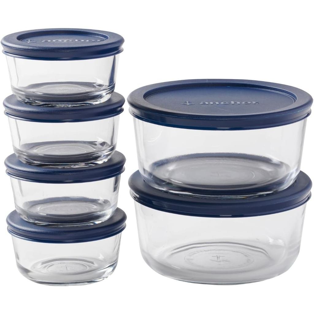 Anchor Hocking 12 Piece Glass Containers with Lids (6 Glass Containers ...