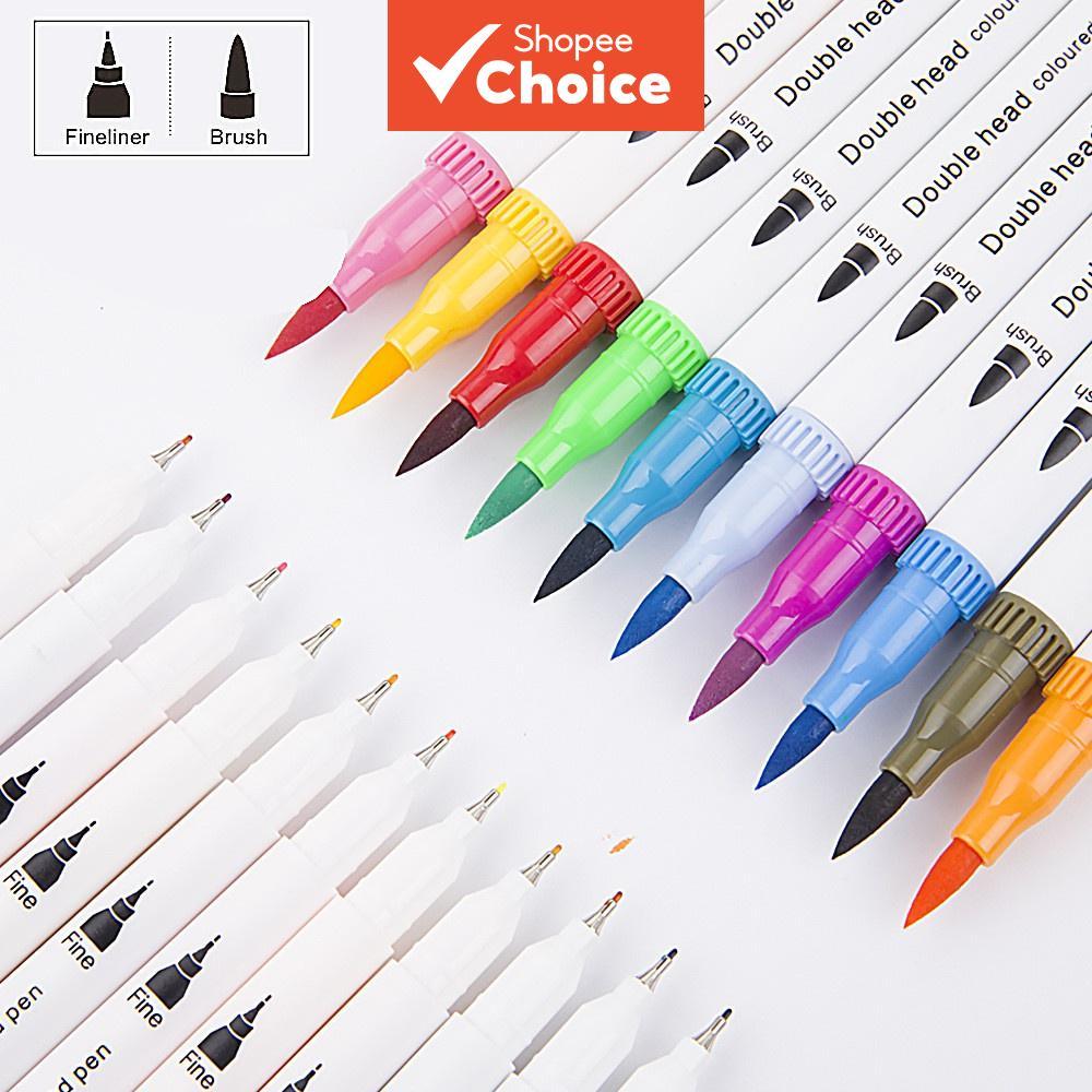 12 Color Dual Tip Marker Set – Highlighter & Watercolor Brush Pens for ...