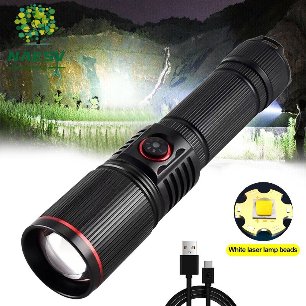 NAESV LED Flashlight, Round Beam Light Telescopic Zoom Rechargeable ...