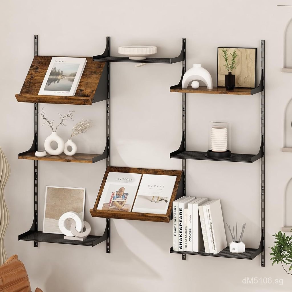 Metal Wall8Bookshelf Storage Rack Floating Adjustable Industrial Style ...