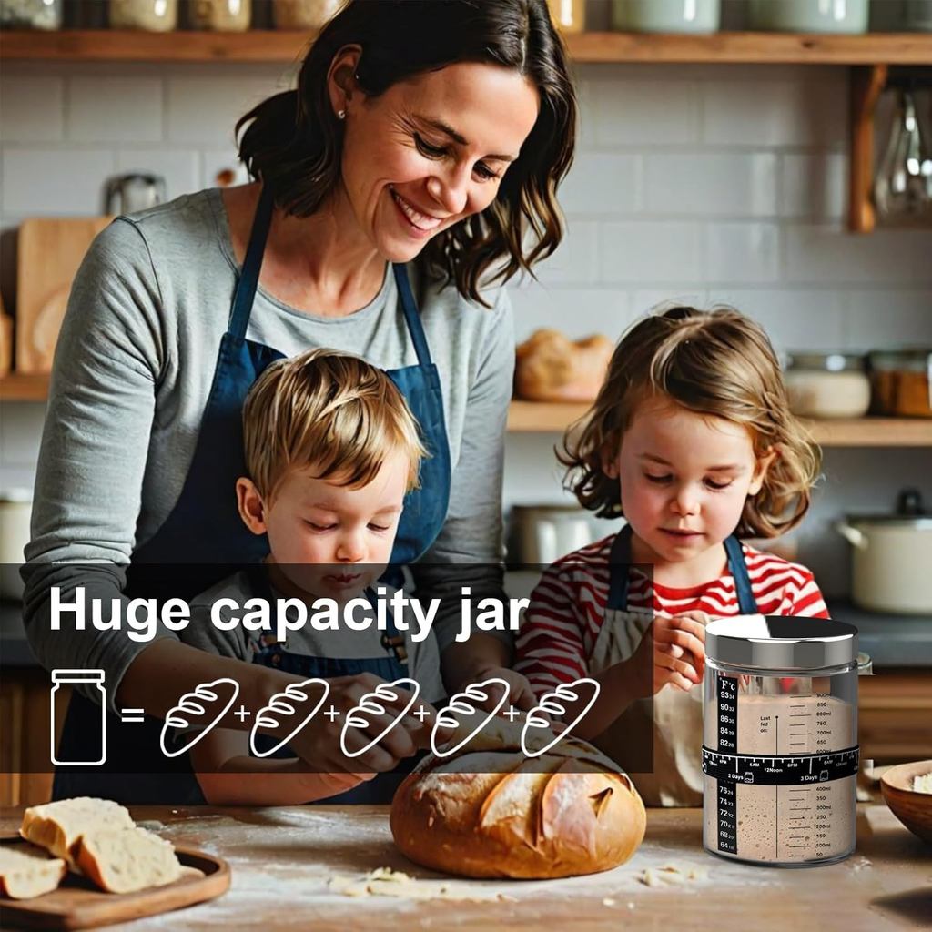 Sourdough Starter Jar Glass, 35oz Wide Mouth, Glass Jar for Sourdough ...