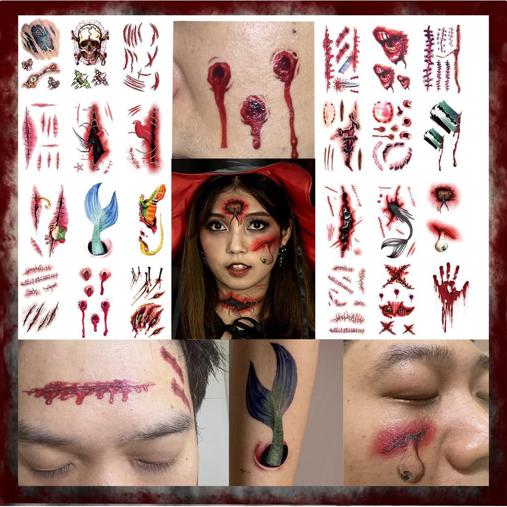 113+ PCS Realistic Fake Scar Tattoos, Waterproof Temporary SFX Makeup ...