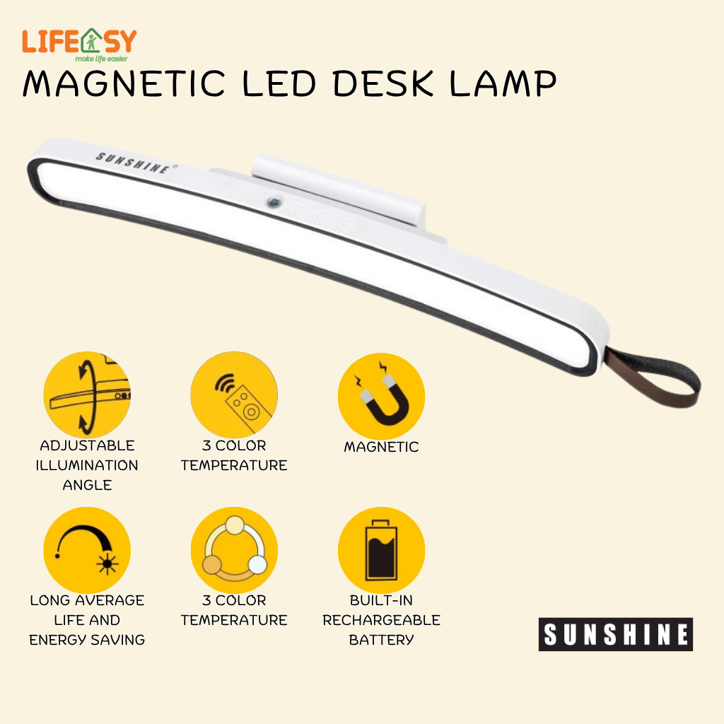 SUNSHINE Magnetic LED Desk Lamp Rechargeable Touch Control Table Light ...