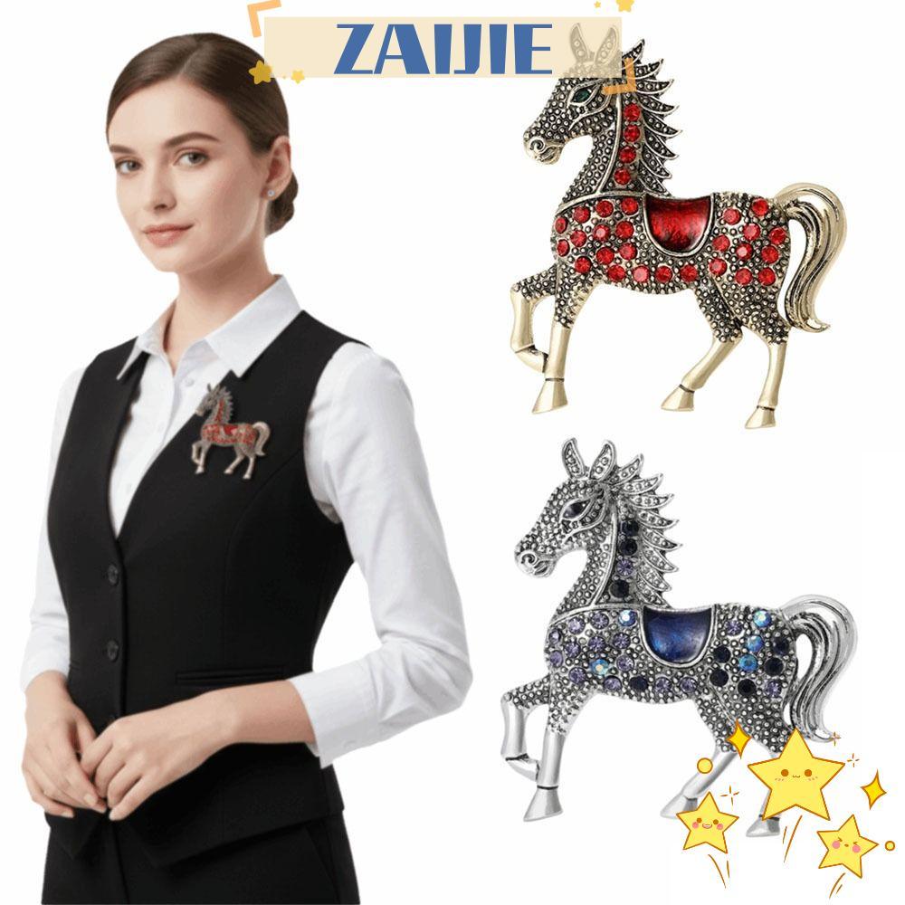 ZAIJIEE Zodiac Animal Lapel Pins, Classic Glossy Rhinestone Horse ...