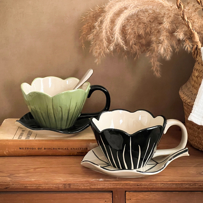 Niche Hand-Colored Tulip Flower Ceramic Coffee Cup Saucer Set Medieval ...